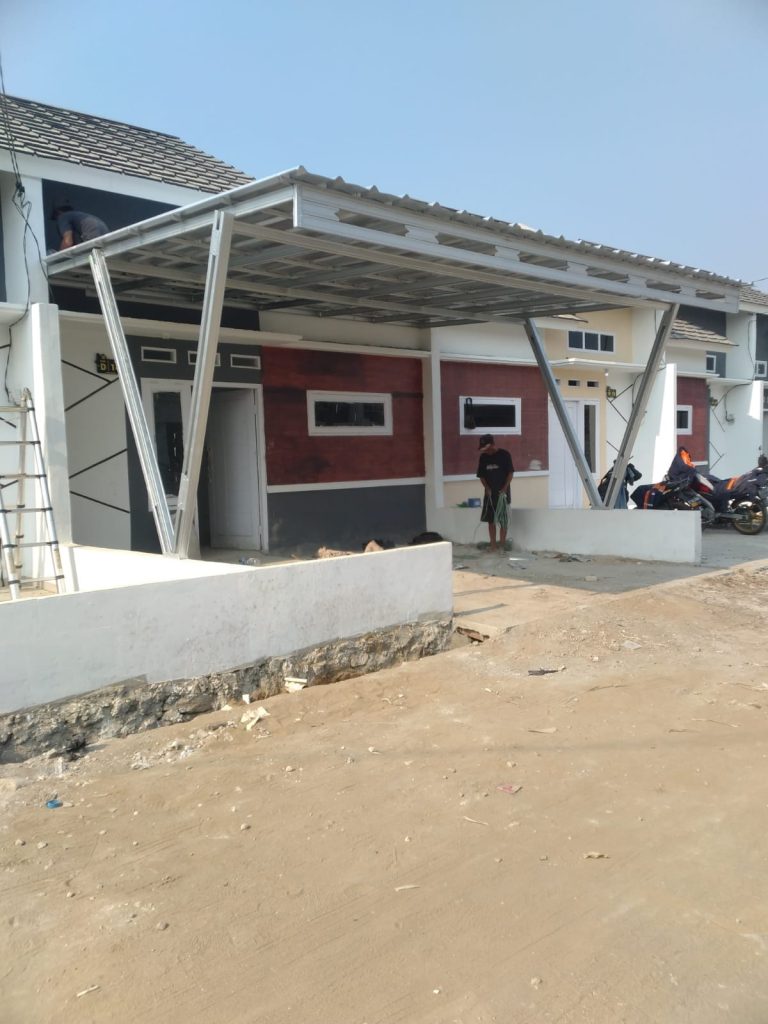 Kanopi baja ringan tiang V atap spandek di terra saluna, bekasi | Baja ...